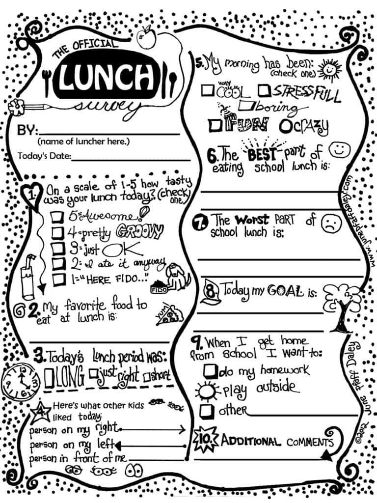 Back to School: Free Printable Lunch Survey - Popsicle Blog